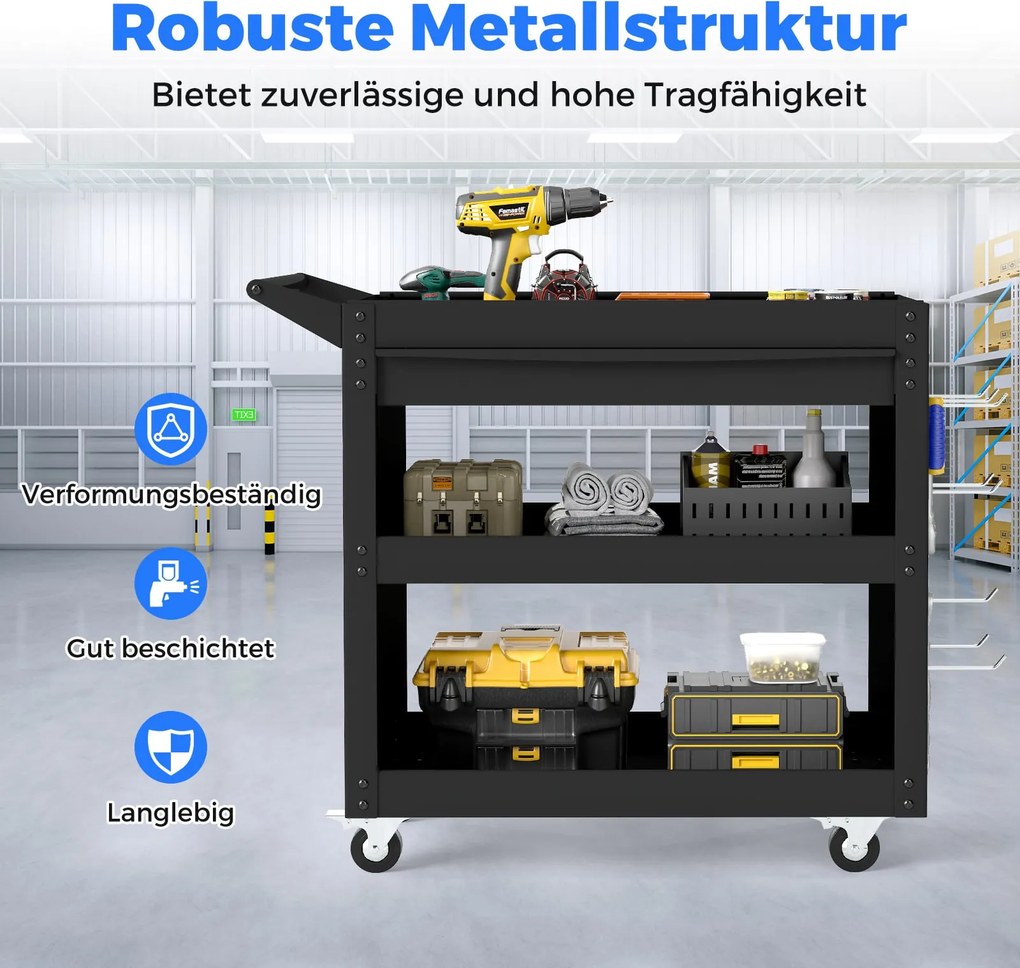 Costway 3patrový vozík na nářadí s velkou zásuvkou a 2 perforovanými panely a 8