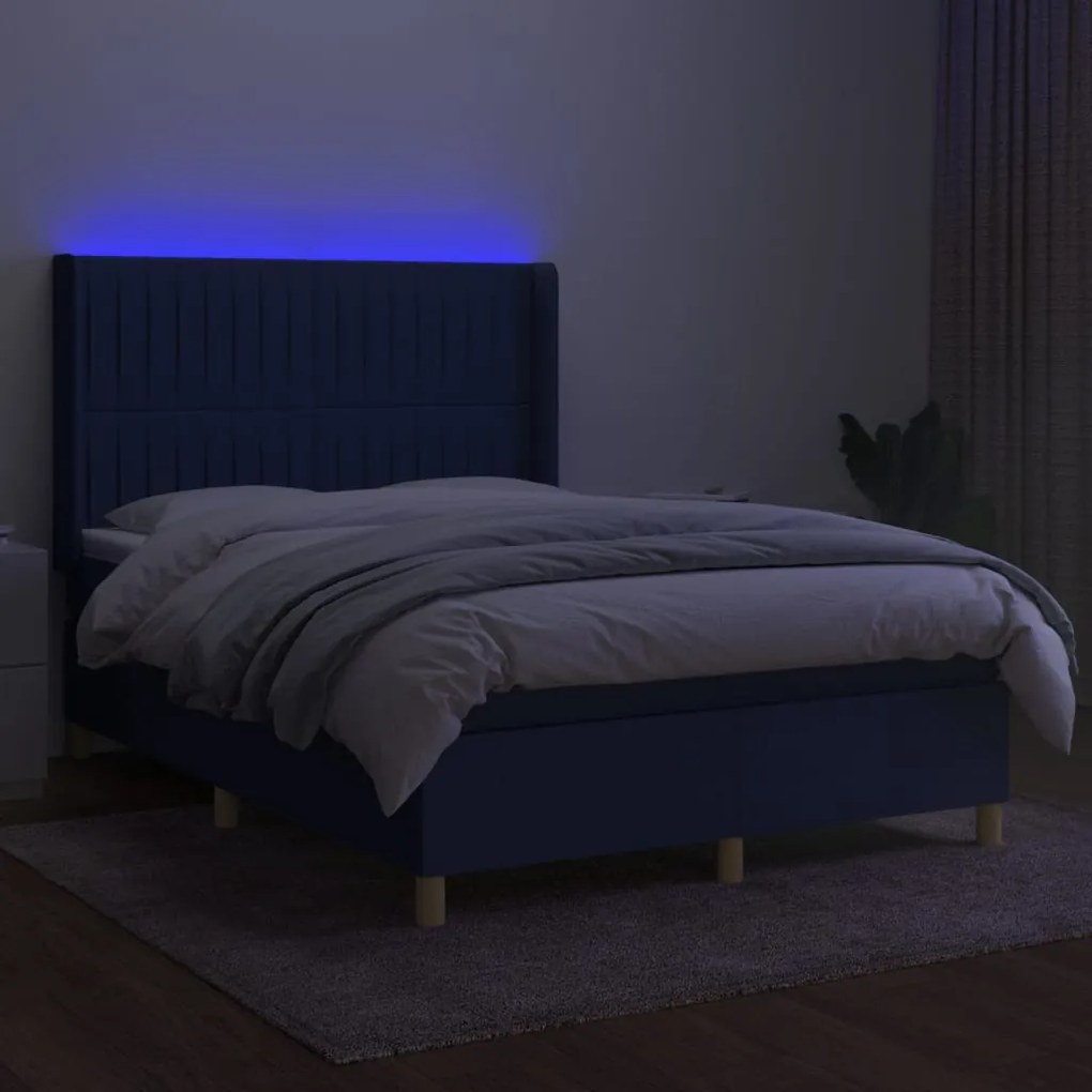 Box spring postel s matrací a LED modrá 140x190 cm textil 3139035