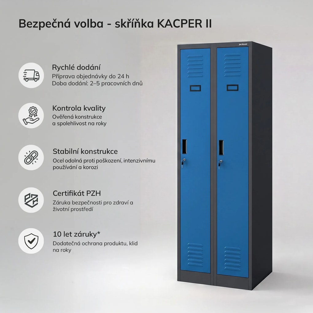 Dvoukomorová zaměstnanecká skříňka antracitově modrá, 600x1800x500 mm: KACPER II