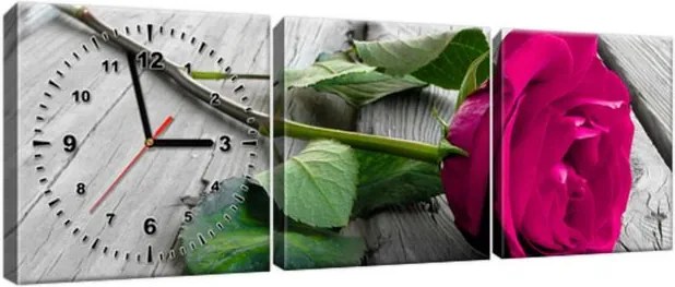 Tištěný obraz s hodinami Růžová růže na mostě 90x30cm ZP1768A_3A