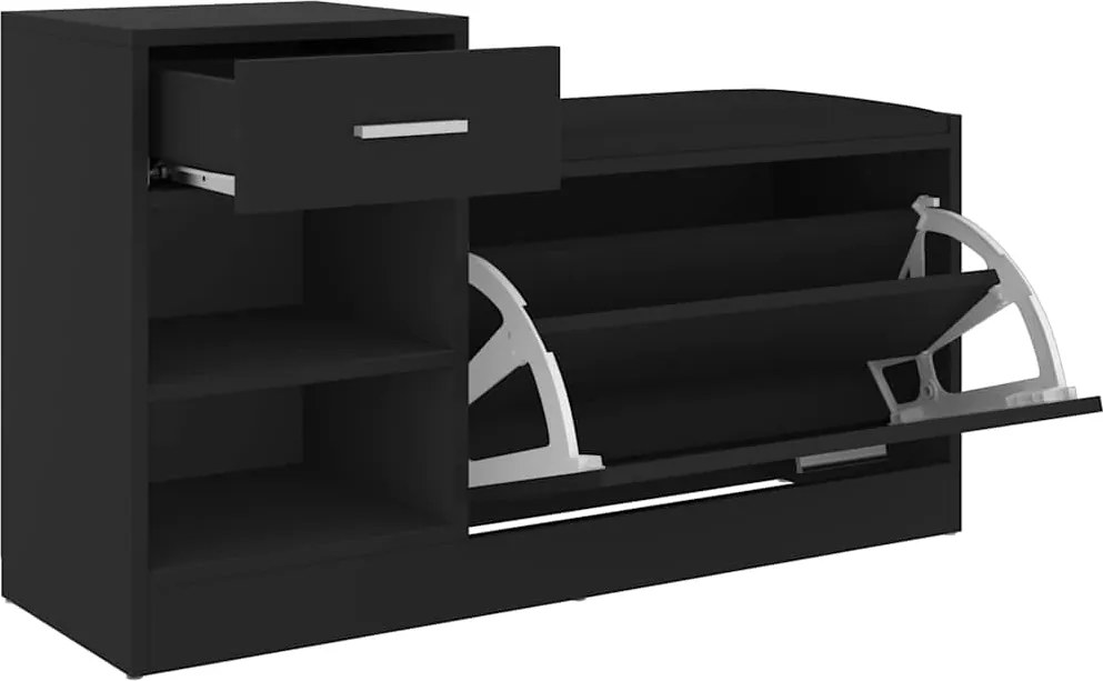 Lavice s botníkem černá 94,5 x 31 x 57 cm kompozitní dřevo 326742
