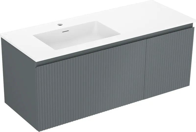 Mexen Rivel, koupelnová skříňka 120 cm s levým umyvadlem Otis, 1S, 1D, drážkovaná, grafitová matná/bílá matná, 91A23-12047-3-BBFF66-W18L01