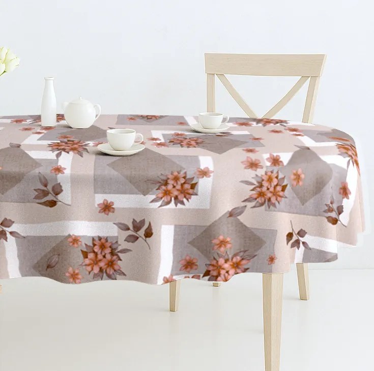 Ubrus PVC oválný DE-120B - Béžová romance (různé velikosti)