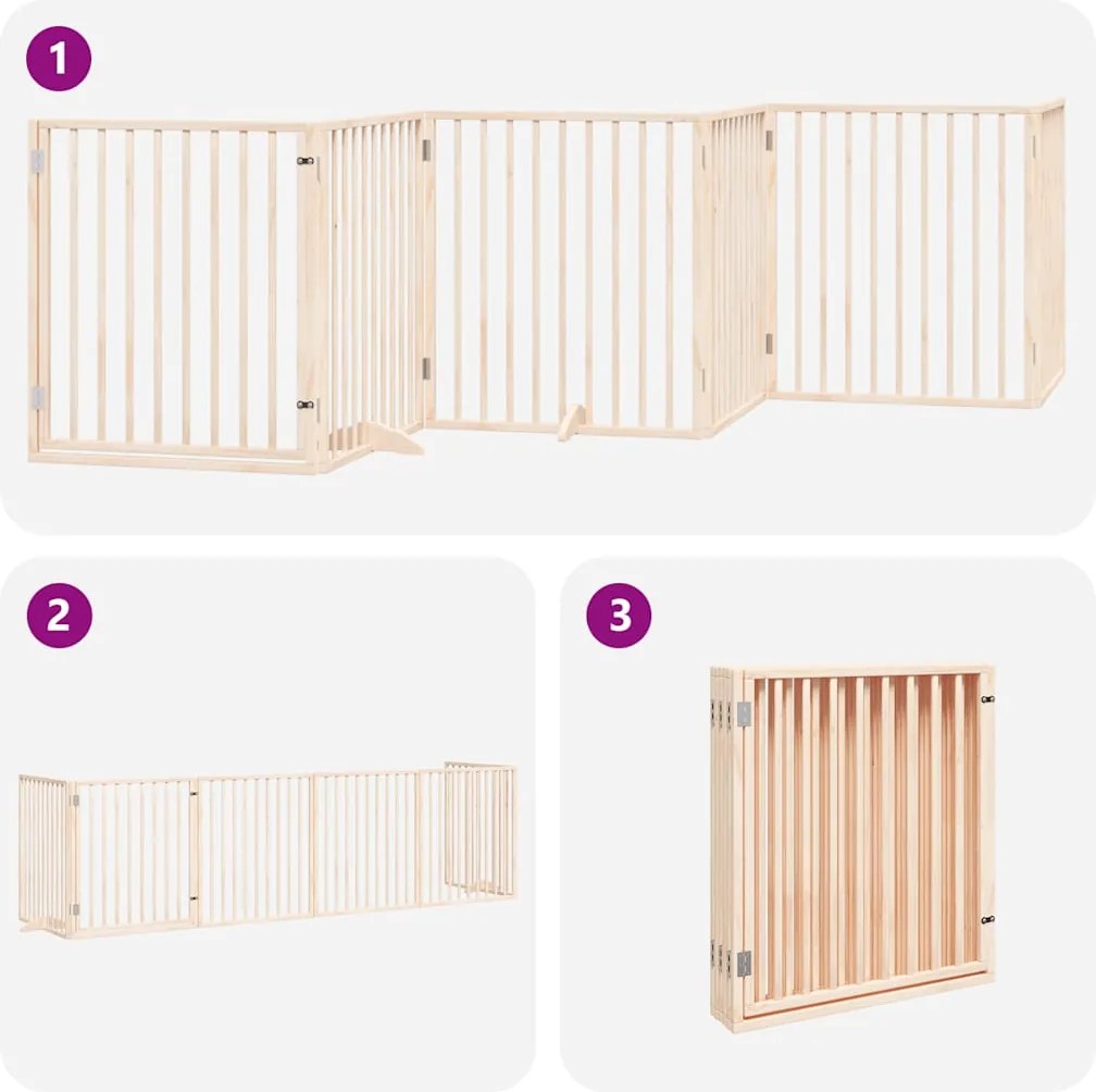 Zábrana pro psy s dvířky skládací 6 panelů 480 cm topol 3155557