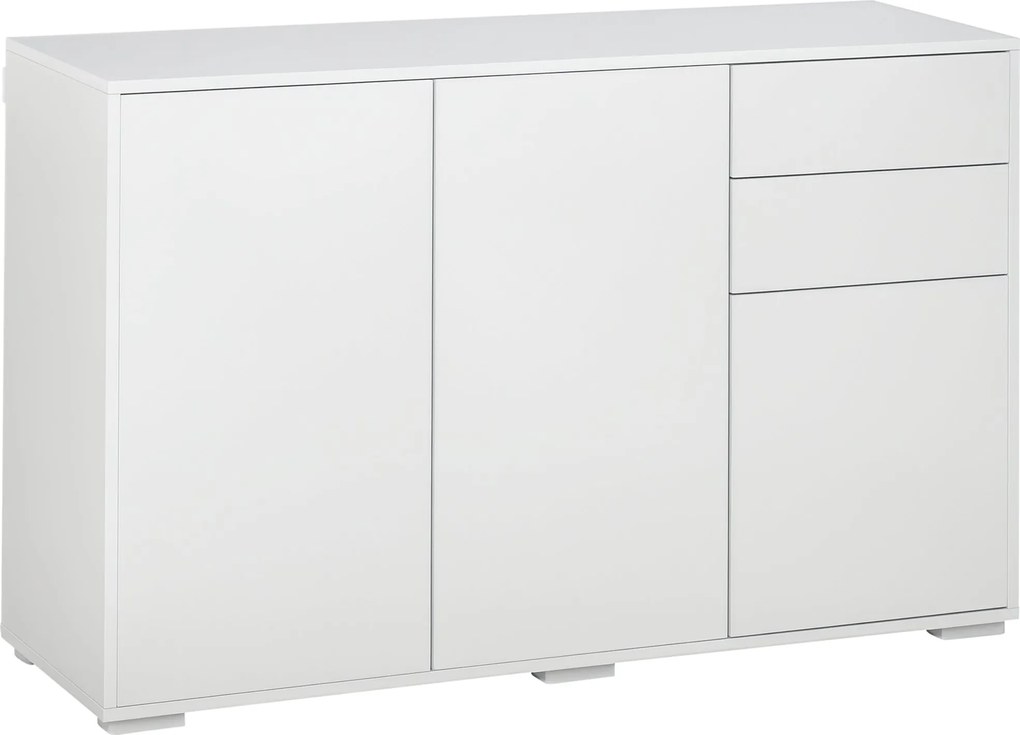 HOMCOM Komoda se 2 šuplíky a 3 dvířky, nastavitelné police, úložná skříňka pro ložnici a obývací pokoj 117 x 36 x 74 cm Bílá | Aosom