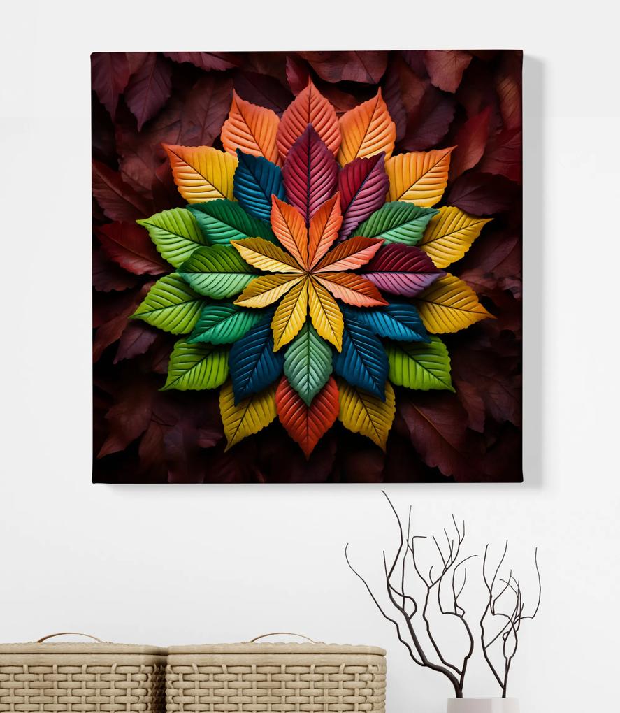 Obraz na plátně - Mandala barevné listy, žluto oranžový střed FeelHappy.cz Velikost obrazu: 80 x 80 cm