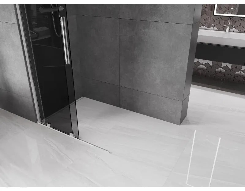 Mexen Velar, sprchová zástěna s posuvnými dveřmi Walk-in 75 x 200 cm, 8mm šedé sklo, chromová, 871-075-000-43-01