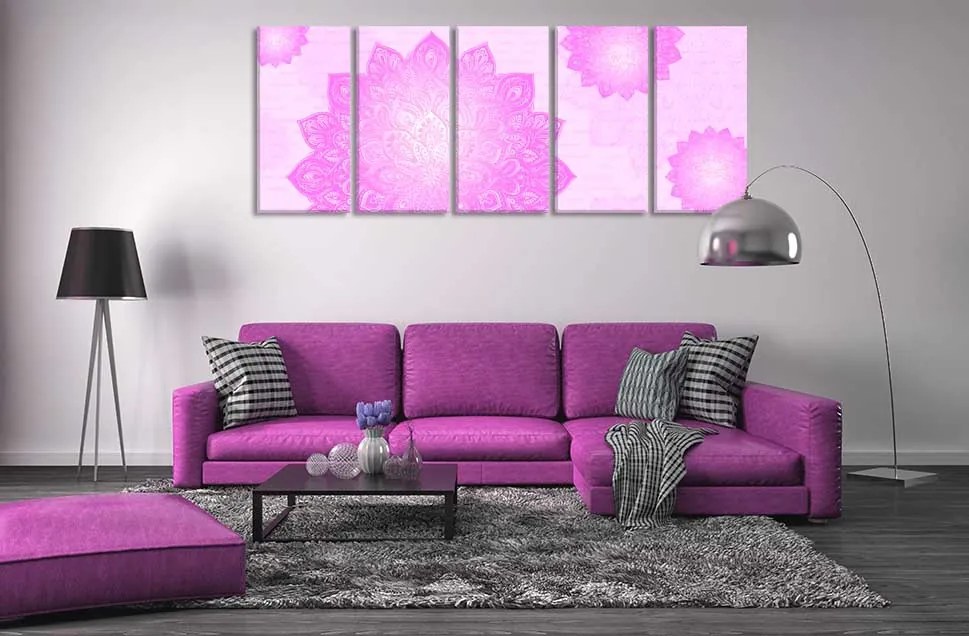 Pětidílný obraz mandala Pink Velikost (šířka x výška): 200x80 cm