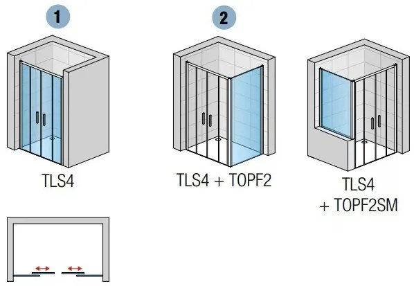 Ronal (Sanswiss) Ronal, TOP-LINE S dvoudílné posuvné dveře s 2 pevnými stěnami v rovině TLS4 Šířka: 160 cm