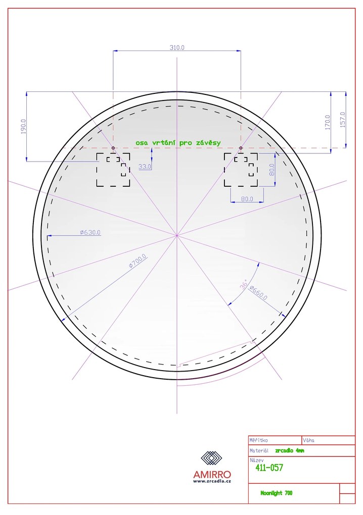 Kulaté zrcadlo do koupelny s LED osvětlením - ⌀ 70 cm - Moonlight Ronde