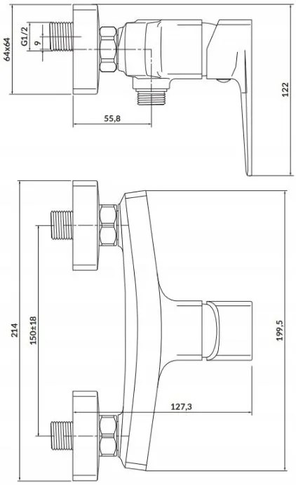 Cersanit Larga, nástěnná sprchová baterie, matná černá, S951-382