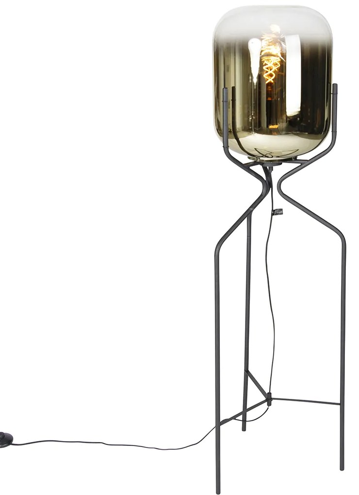 Designová stojací lampa černá se zlatým sklem - Bliss