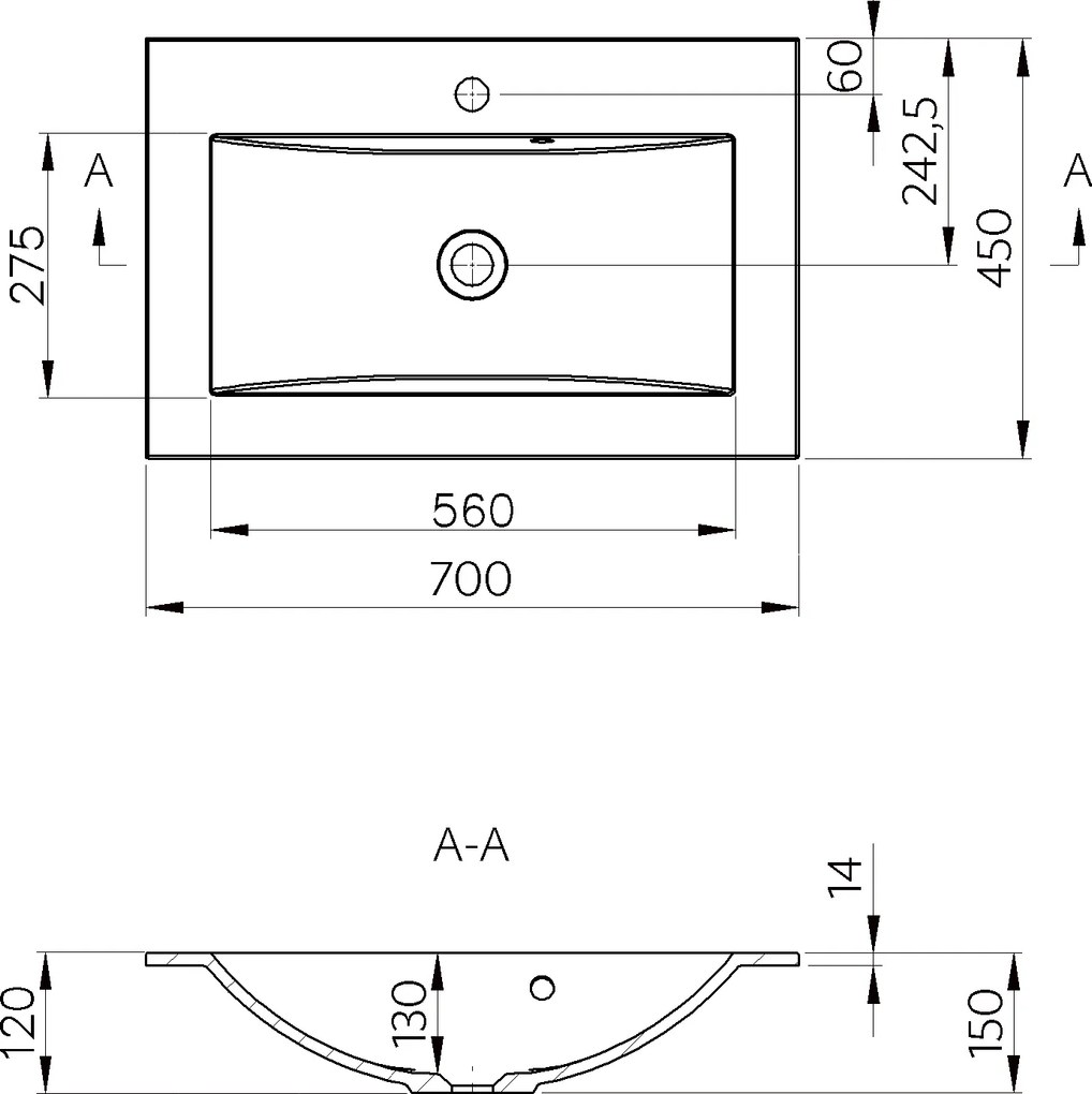 Sapho Sapho, YUKON umyvadlo 70x45cm, litý mramor, bílá, YU070