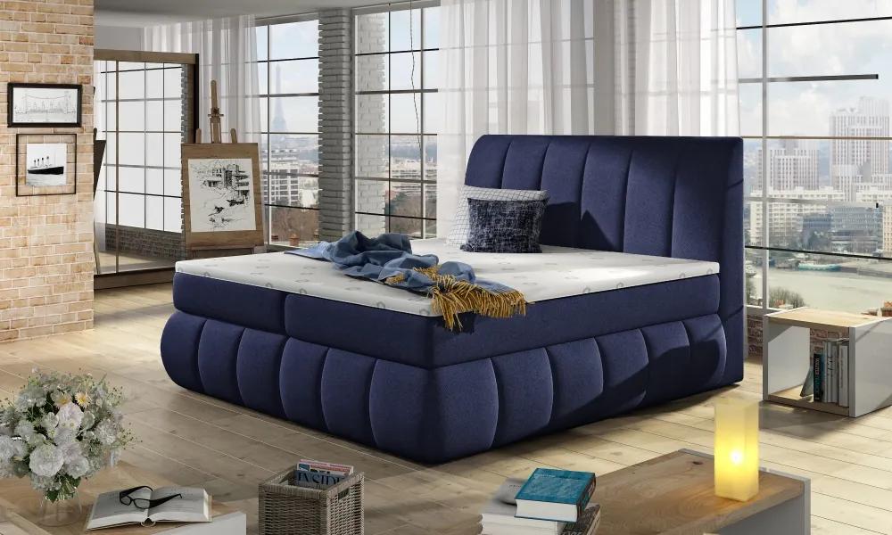 Kontinentální postel Boxspring RAVIOLI modrá 180x200cm