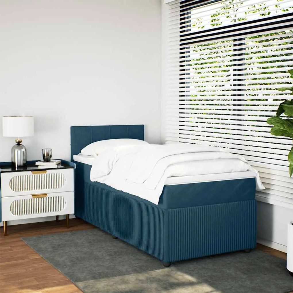 Box spring postel s matrací modrá 80 x 200 cm samet 3287594