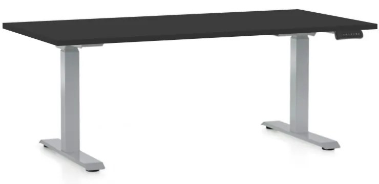 Výškově nastavitelný stůl OfficeTech D, 160 x 80 cm, šedá podnož, černá