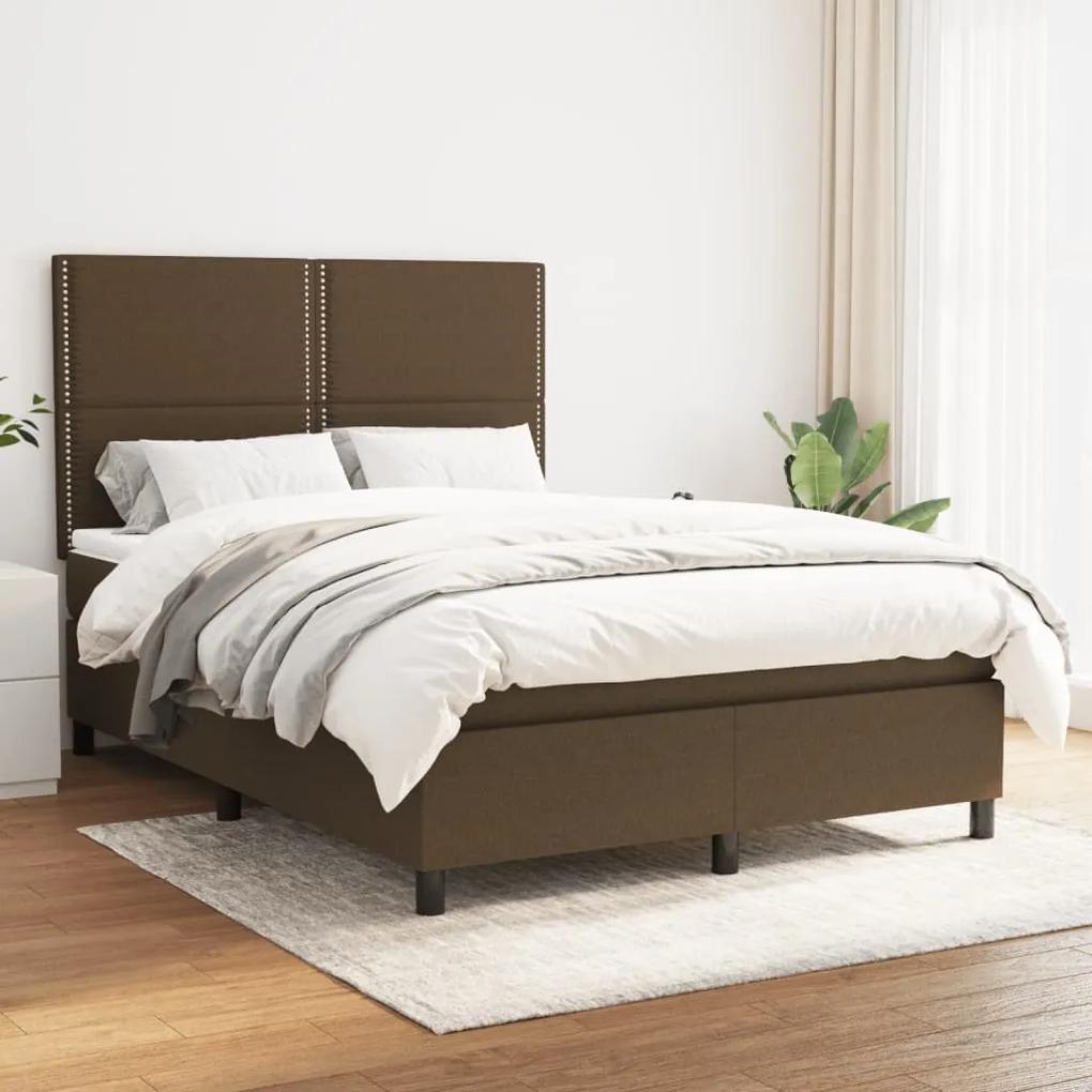 Box spring postel s matrací tmavě hnědá 140x190 cm textil,  3141692