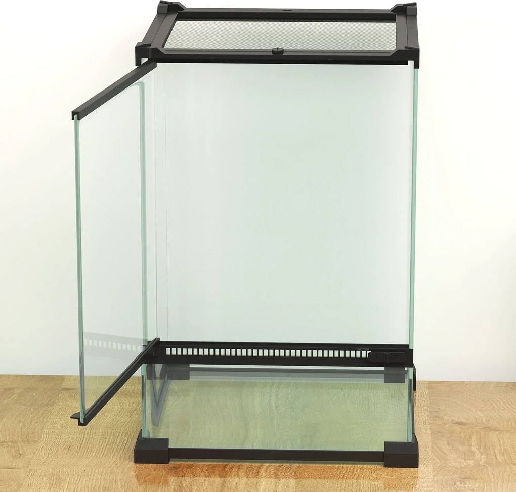 PawHut Skleněný terárium pro plazy Vivarium 12 L Box pro plazy S chladící síťovinou, pro žáby, hady, želvy, 20 x 30 cm, Černé