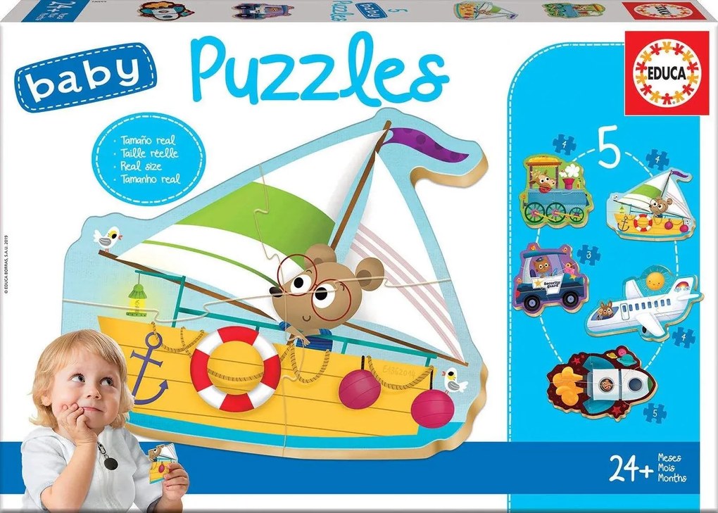 Puzzle educa baby puzzle zvířátka v dopravních prostředcích 5v1 (3-5 dílků)