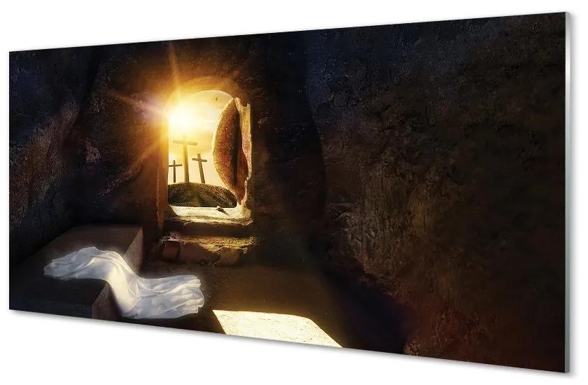 Obraz na skle Cave kříží slunce 140x70 cm