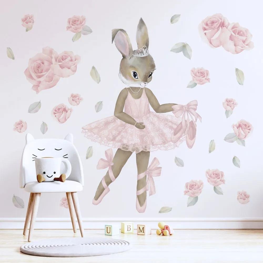 Gario Dětská nálepka na zeď Pastel bunnies - zajíček, baletka a růže Rozměry: XL