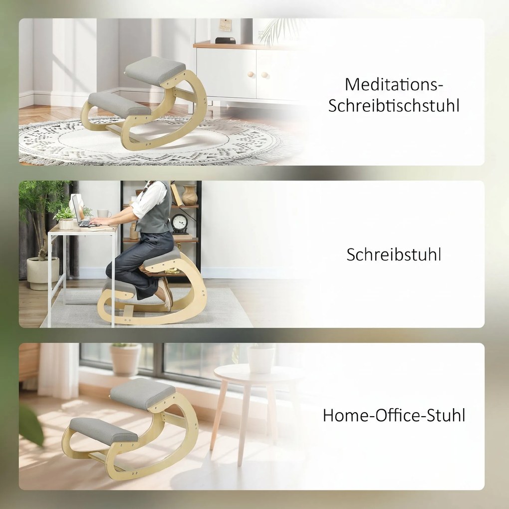 HOMCOM Ergonomický houpací kloubní židle pro home office, ke zlepšení držení těla, světle šedá