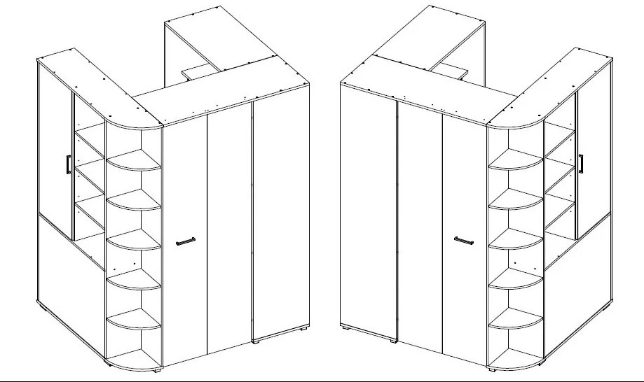 Rohová šatna - šatní skříň Cariba, dub san remo/grafit