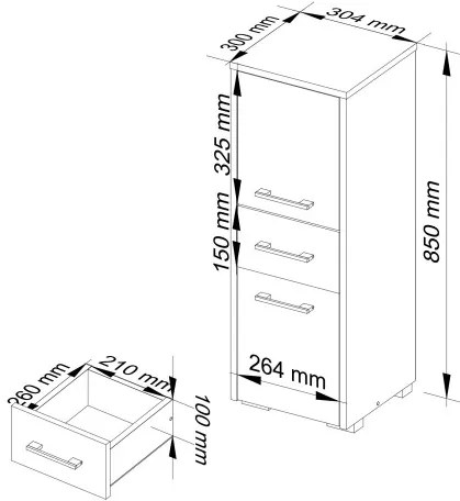 Koupelnová skříňka FIN 30 2D 1SZ 85 cm bílá/sonoma