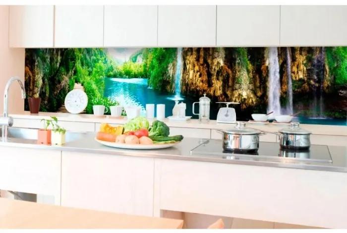 DIMEX | Fototapeta do kuchyně Relax v lese KI-350-034 | 350 x 60 cm | zelená, modrá, hnědá