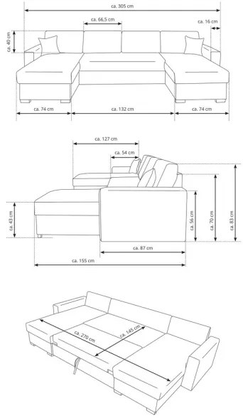 Rozkládací sedací souprava s úložným prostorem do U JANISE šedá
