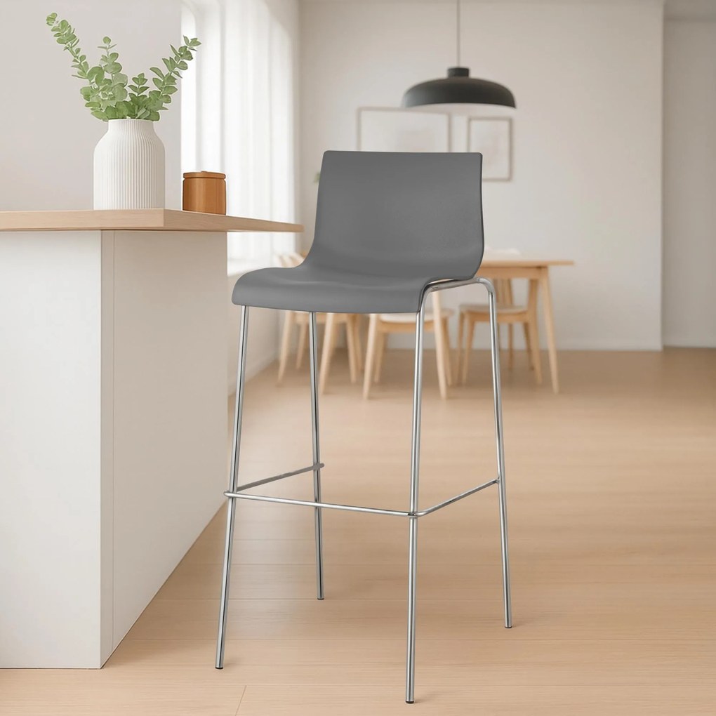 Sada 2 barových židlí Hoover plast čtyřnohá konstrukce chromovaná konstrukce – šedá