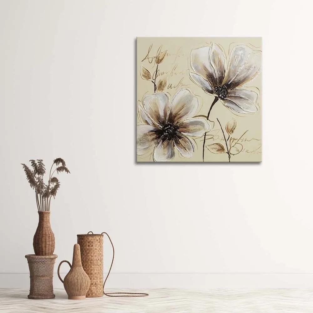 Obraz na plátně Malované květiny béžová - 60x60 cm