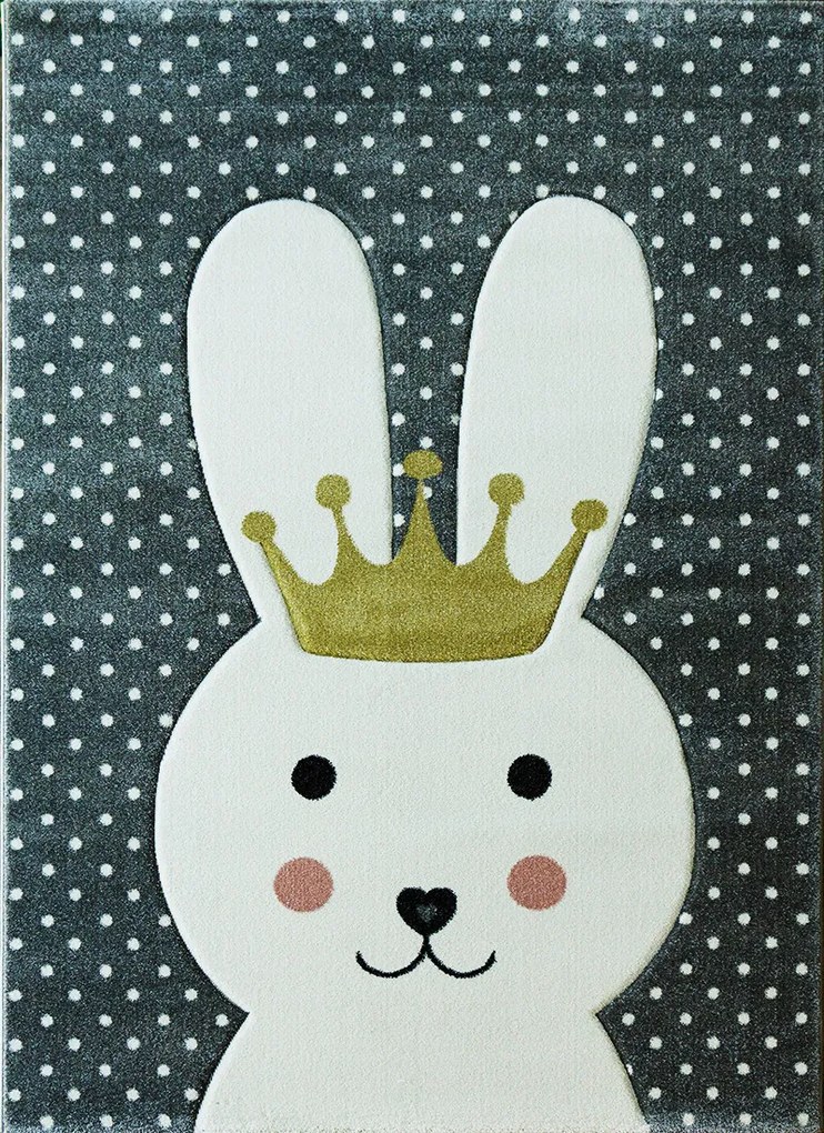 BE Dětský koberec Smart Kids 22414 GREY - šedý obdélníkový, králík Rozměr: 120x180 cm