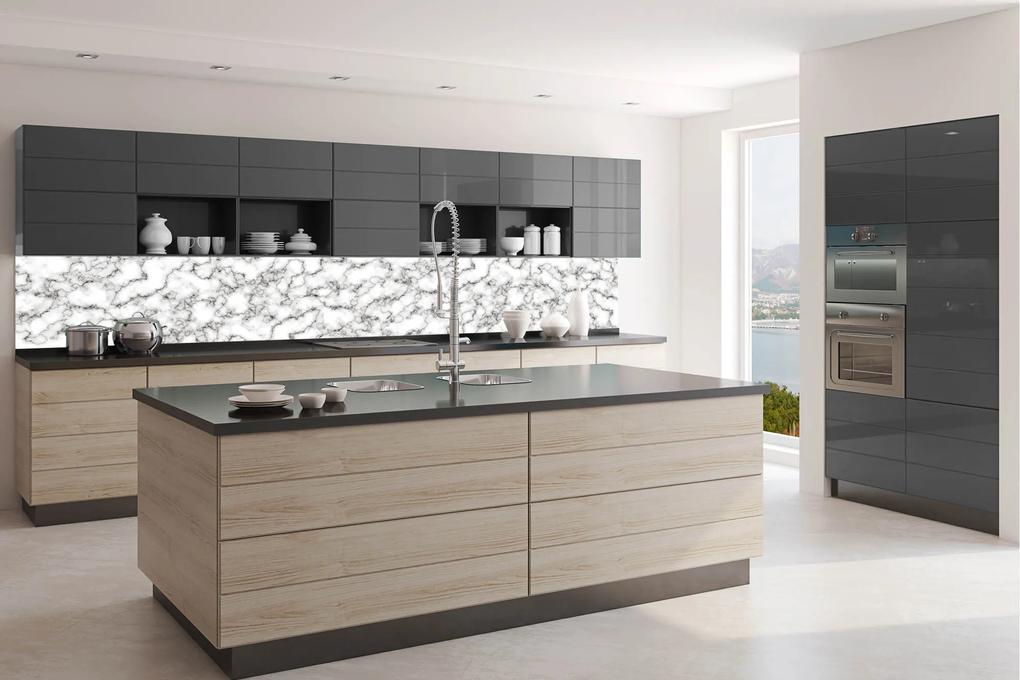 DIMEX | Fototapeta do kuchyně Bílý mramorový vzor KI-350-278 | 350 x 60 cm | černobílá