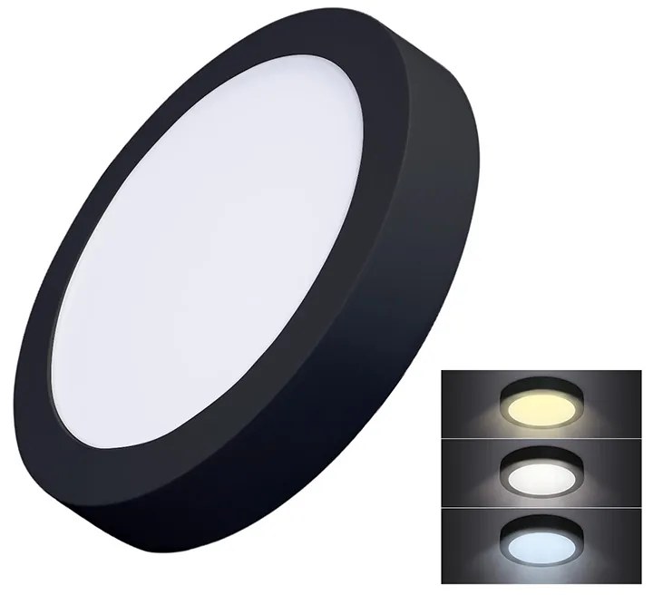 Solight LED mini panel CCT, přisazený, 18W, 1530lm, 3000K, 4000K, 6000K, kulatý, černá barva