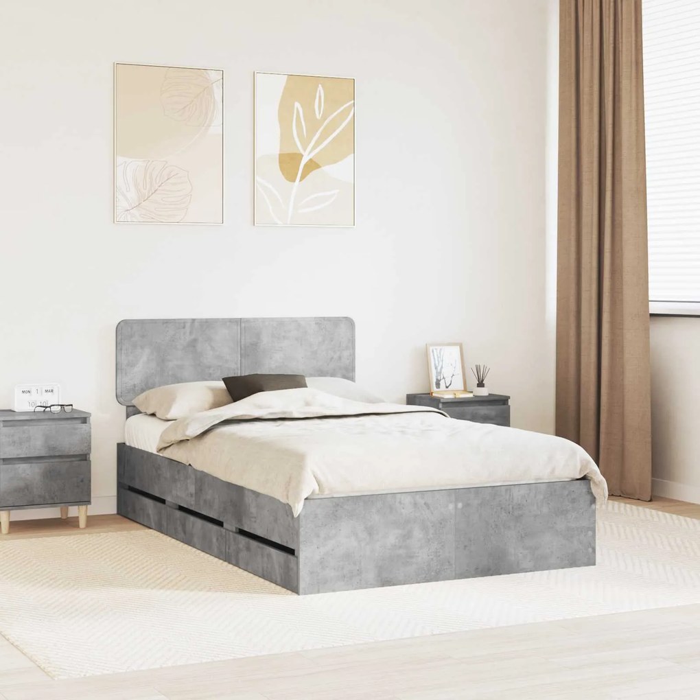 Rám postele s čelo Betonově Šedá 135 x 190 cm Dřevěný materiál 3412195