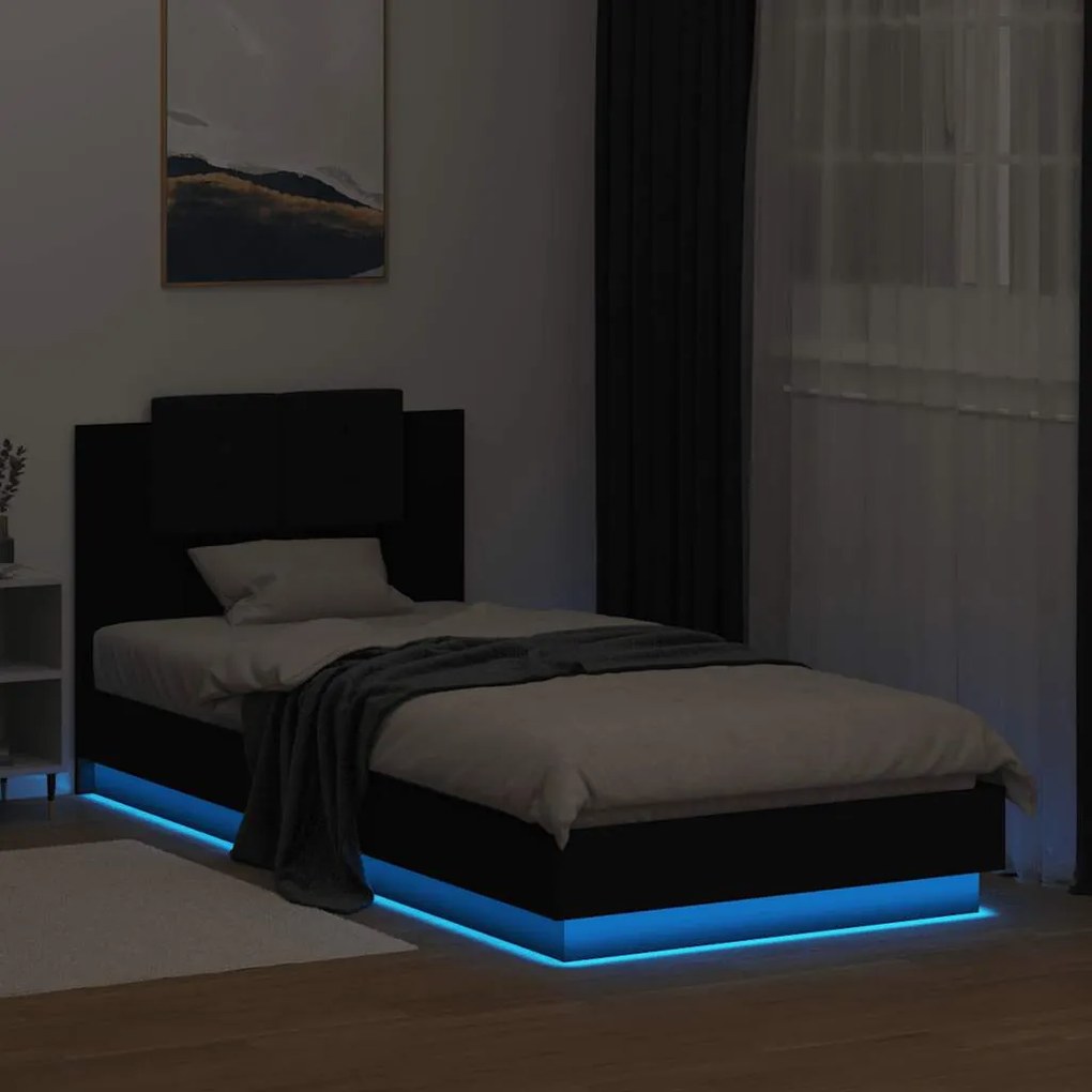 Rám postele s čelem a LED osvětlením černý 100 x 200 cm 3210025