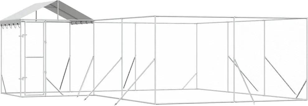 Venkovní psí kotec se střechou stříbrný 6 x 6 x 2,5 m ocel 3190471