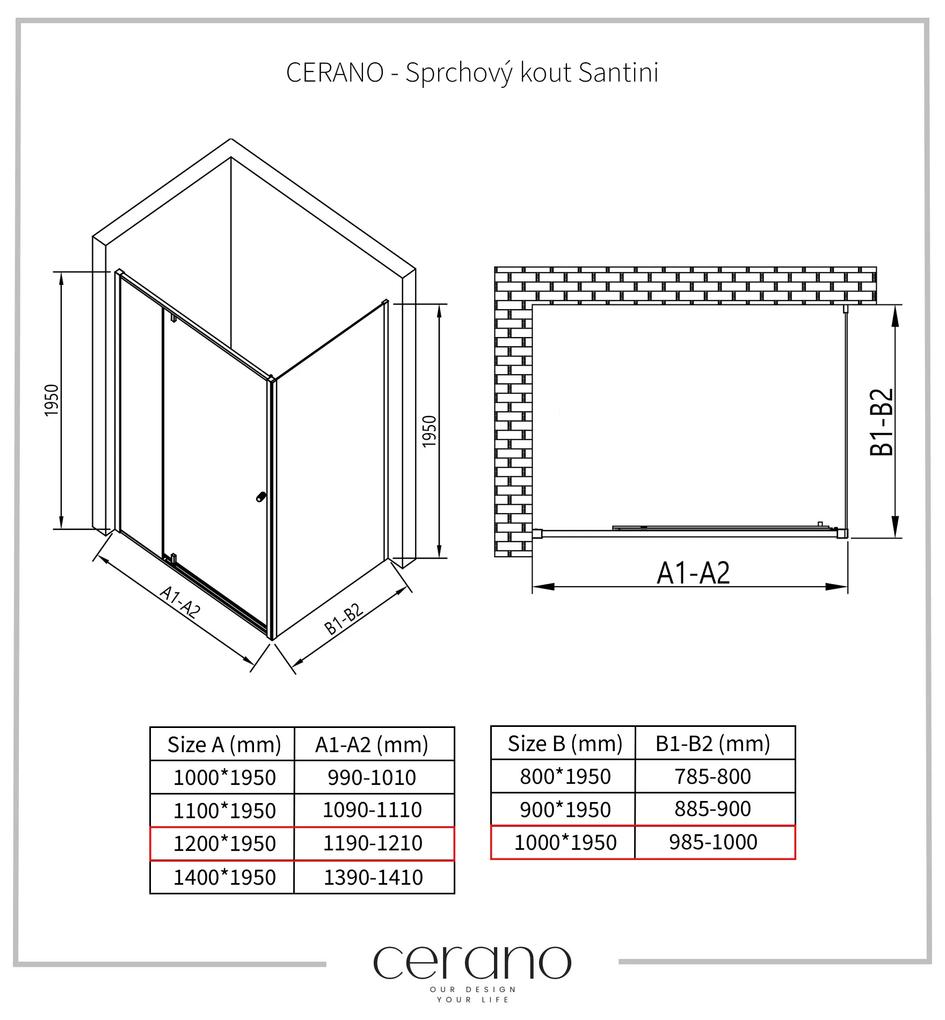 CERANO - Sprchový kout Santini L/P - černá matná, transparentní sklo - 120x100 cm - křídlový