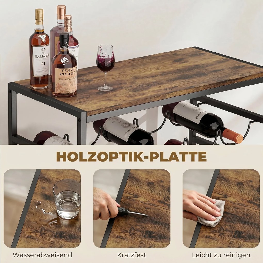HOMCOM stojan na víno pro 30 lahví, 6 pater, horní deska s efektem dřeva, industriální kovový regál do sklepa, baru nebo suterénu — 59 × 30 × 88,5 cm…