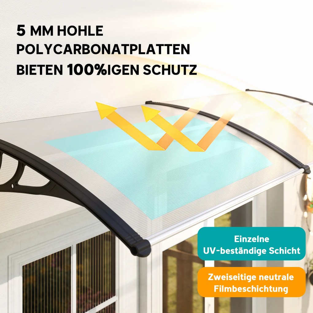Stříška Outsunny na vchodové dveře 75x195x23 cm stříška z 5mm polykarbonátu, ochrana proti slunci a dešti pro venkovní použití, hliníková průhledná |…