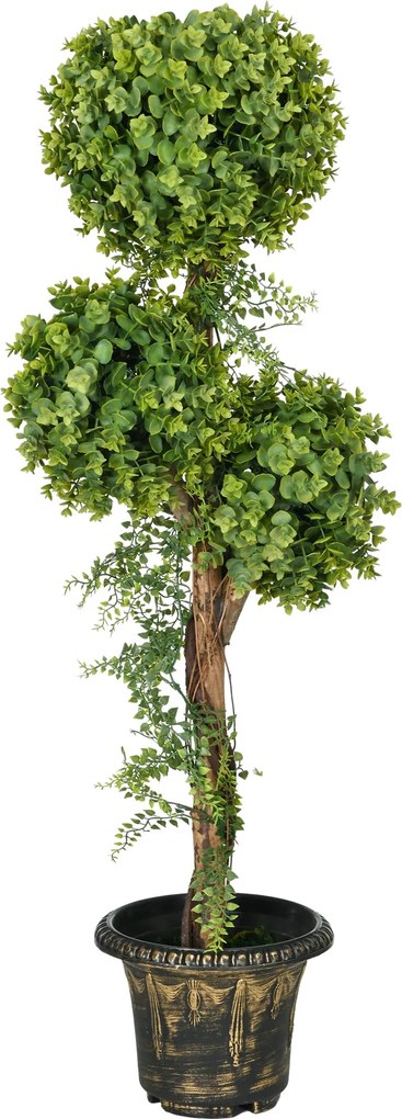 Umělý bobkový strom HOMCOM s 3 koulemi a cementovým květináčem, Vnitřní a venkovní, Výška 115 cm | Aosom