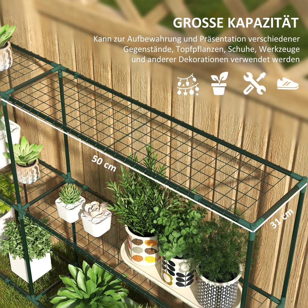 Stojan na rostliny Outsunny, květinový regál se 3 patry, stojan na rostliny, květinový stojan pro zahradu, balkon, ocel, tmavě zelený, 222 x 30 x 114…