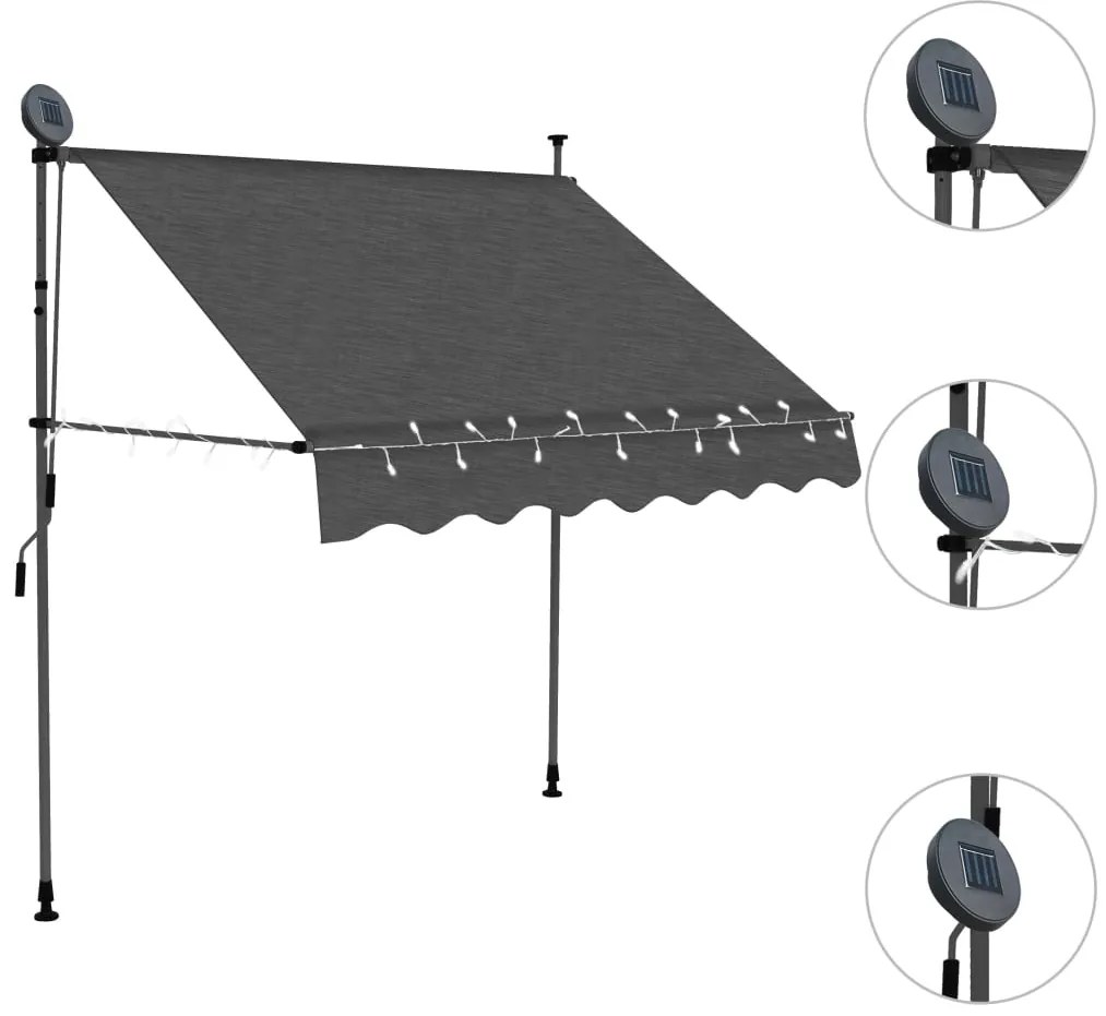 vidaXL Marketos Ručně zatahovací markýza s LED světlem 200 cm antracitová