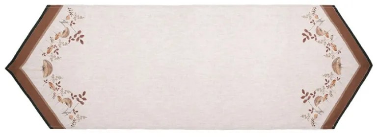 Hnědý bavlněný běhoun s podzimním motivem přírody a houbiček Little Fall Jewels – 50x160 cm