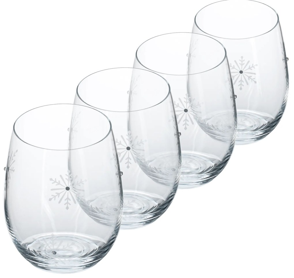 TEMPO-KONDELA SNOWFLAKE STRIK, sklenice, set 4 ks, s krystaly, 530 ml