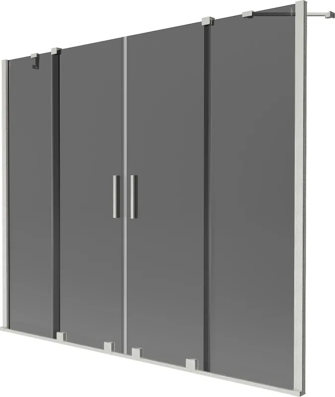 Mexen Velar Duo, 2-křídlová posuvná vanová zástěna 200 x 150 cm, 8mm šedé sklo, broušená ocel, 896-200-000-42-97