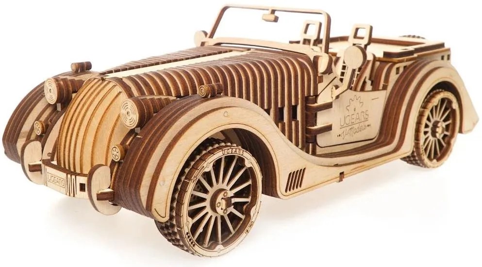 Stavebnice ugears 3d dřevěné mechanické puzzle vm-01 auto (roadster)