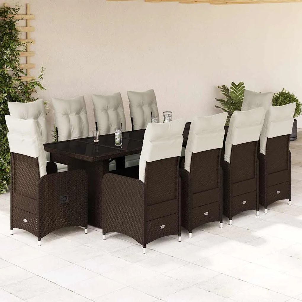 11dílný zahradní bistro set s poduškami hnědý polyratan 3277298