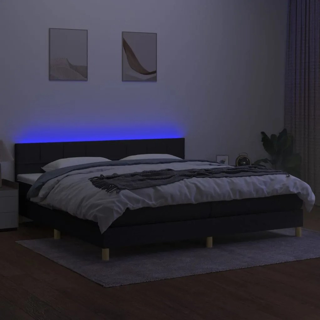 Box spring postel s matrací a LED černá 200x200 cm textil 3133743